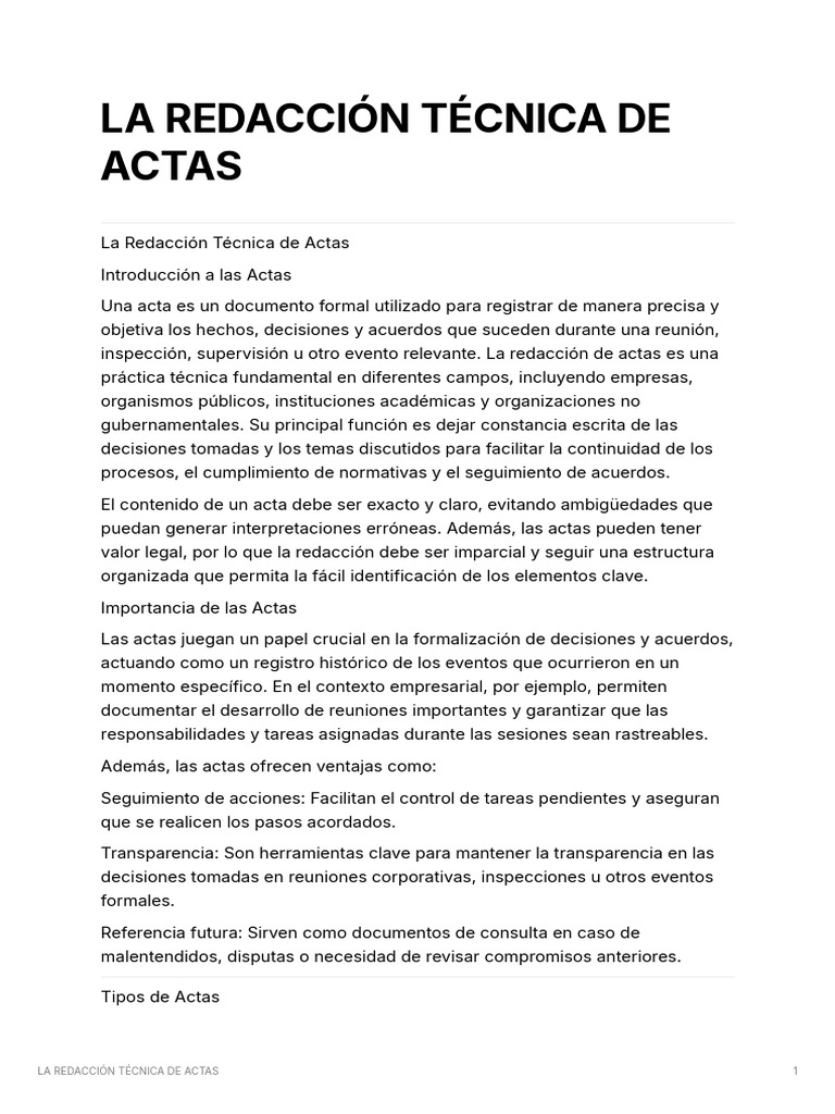 La Redaccin Tcnica de Actas | PDF | Software | Gestión de recursos humanos