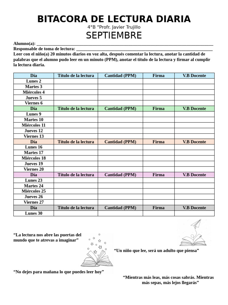 Bitacora de Lectura Diaria | PDF