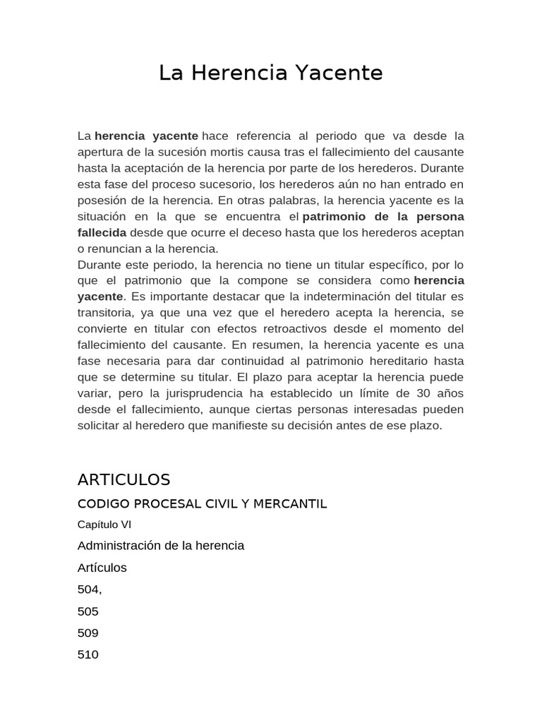 Resumen de La Herencia Yacente | PDF | Herencia | Justicia
