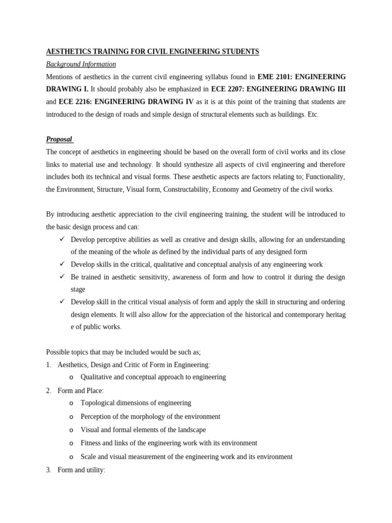 Proposal For Aesthetic Training For Civil Engineers | PDF | Aesthetics | Engineering