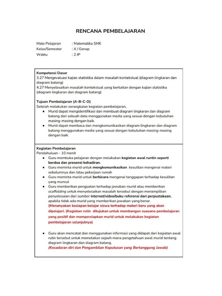 Contoh RPP Diferensiasi KSE MTK Kelas X | PDF | Pengembangan Diri | Kesehatan Holistik