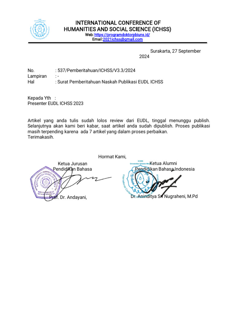 Surat Pemberitahuan Perbaikan Naskah EUDL | PDF