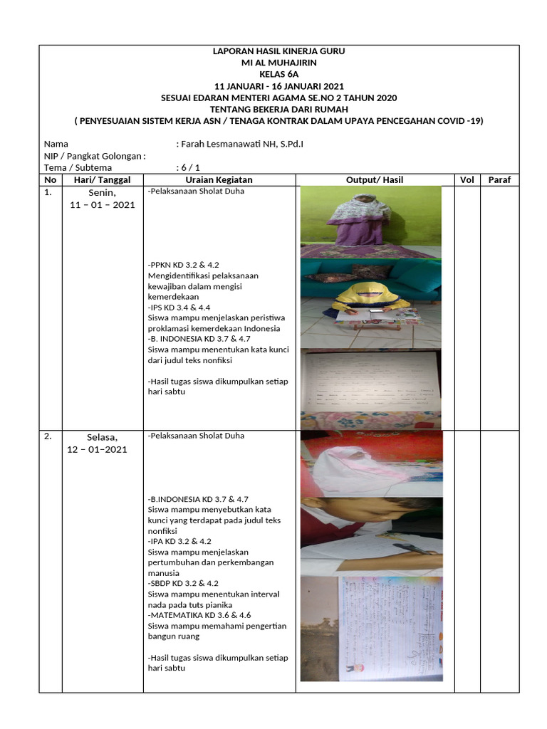 LAPORAN HASIL KINERJA GURU Rekap | PDF
