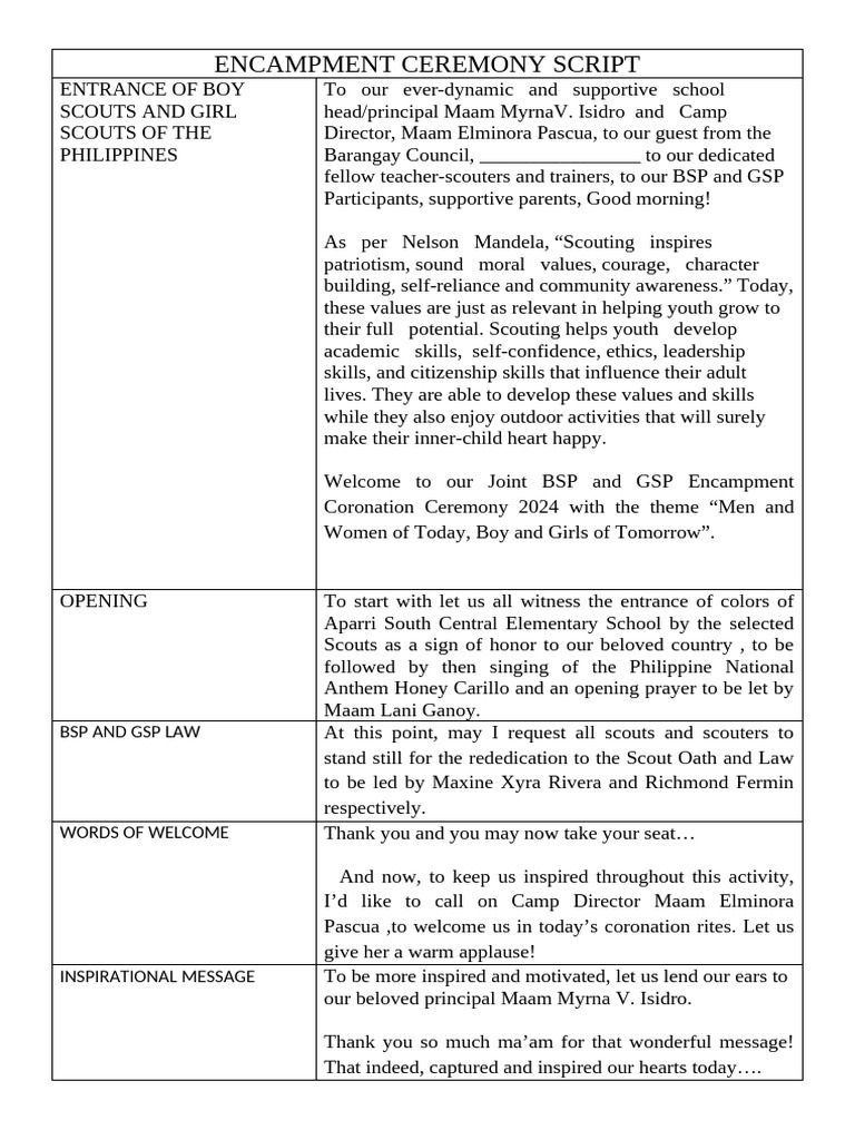 Encampment Ceremony Script Final | PDF | Youth Organizations | Youth ...