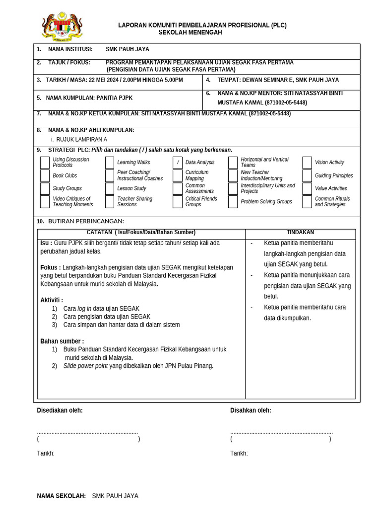 Laporan PLC Pengisian Data Ujian Segak Fasa Pertama | PDF