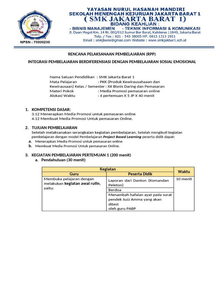 RPP PKK Berdiferensiasi | PDF | Karier & Perkembangan