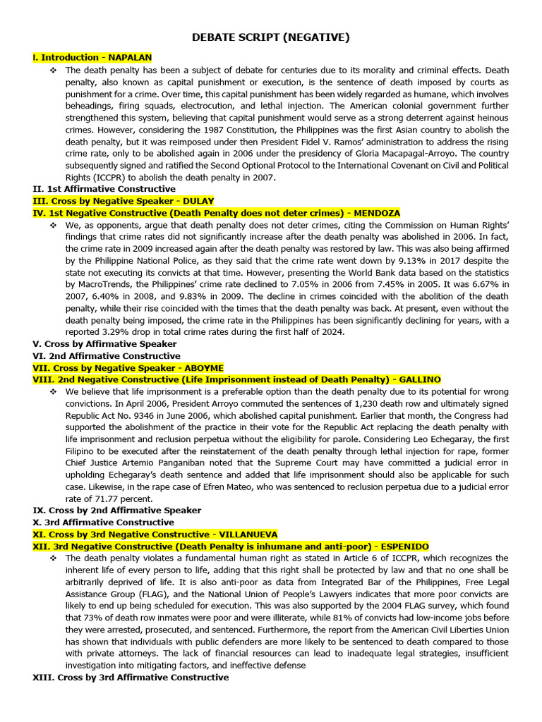 Debate Script and Evidences | PDF | Capital Punishment | Life Imprisonment