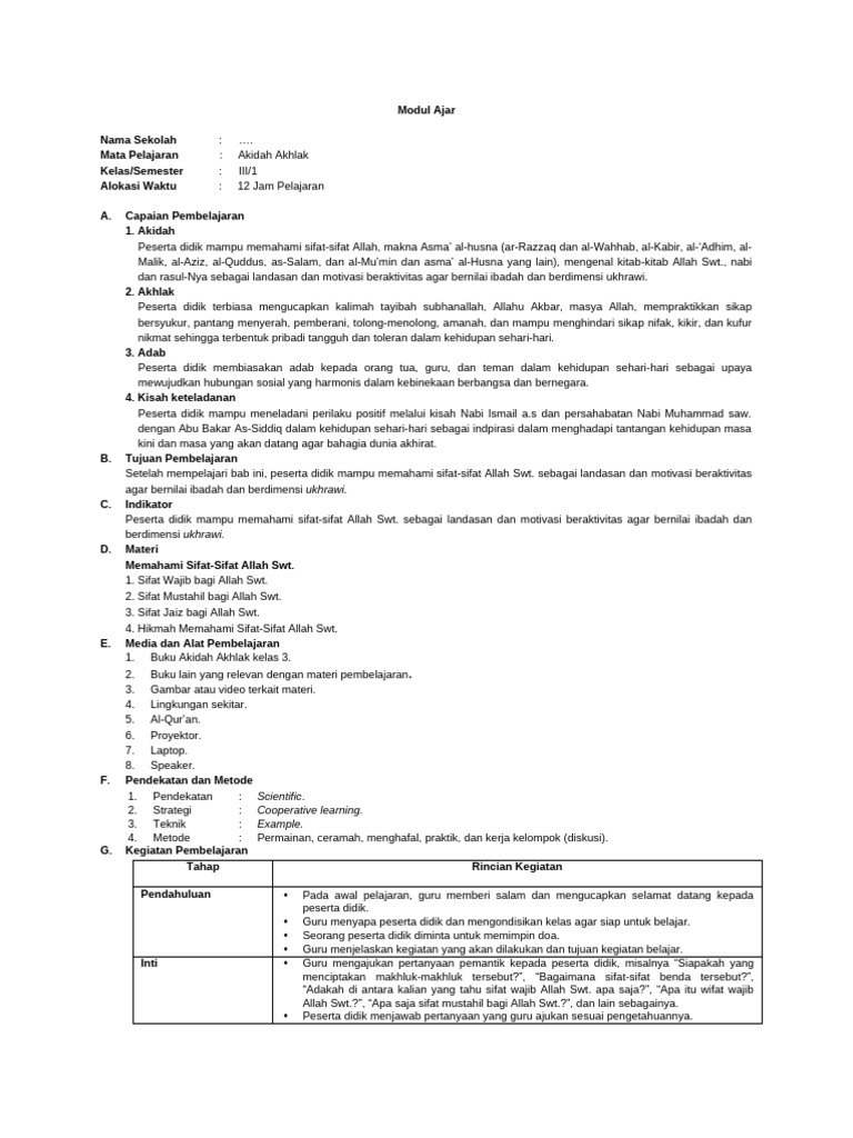 Modul Ajar Akidah Akhlak Bab 1 | PDF
