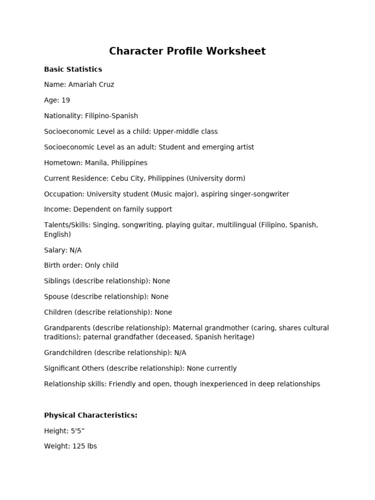 Character Profile Worksheet | PDF | Extraversion And Introversion ...