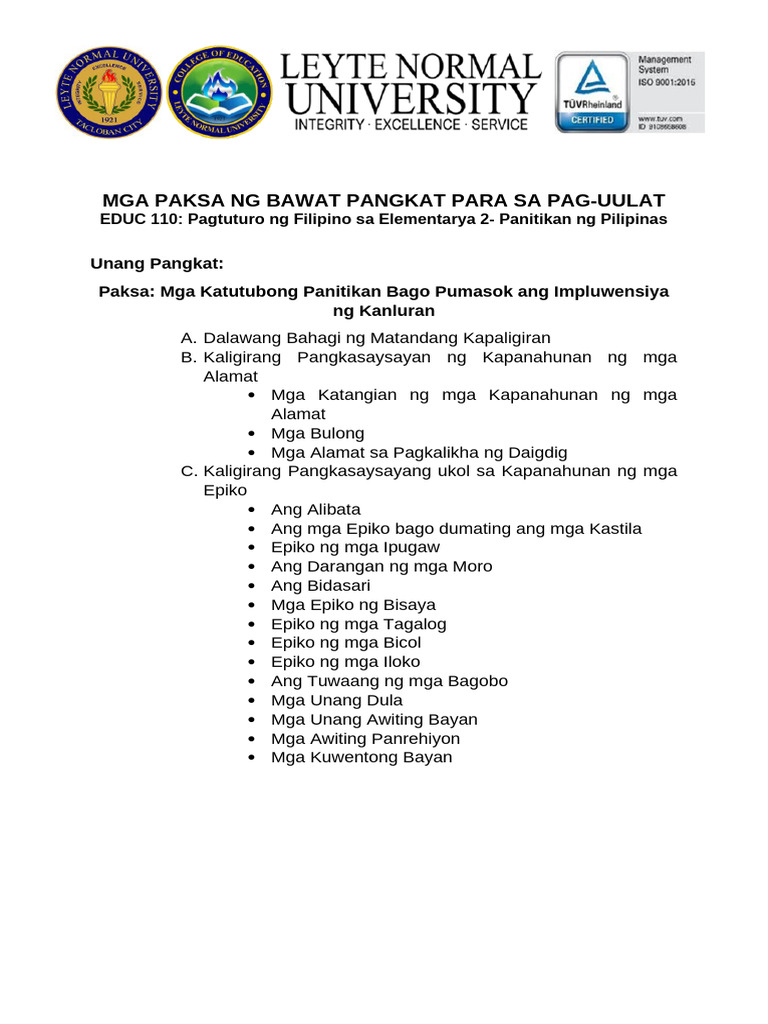 Educ 110 Mga Paksa Sa Pag Uulat | PDF