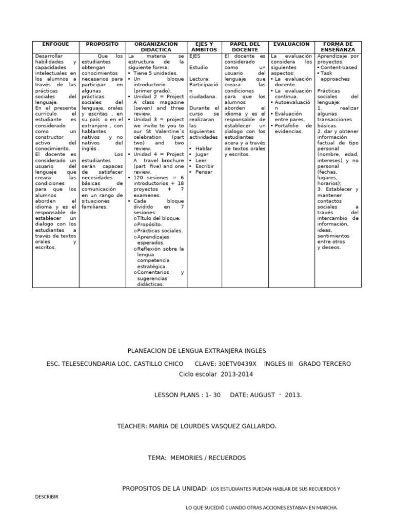 Planeacion Ingles 3 | PDF | Evaluación | Lingüística