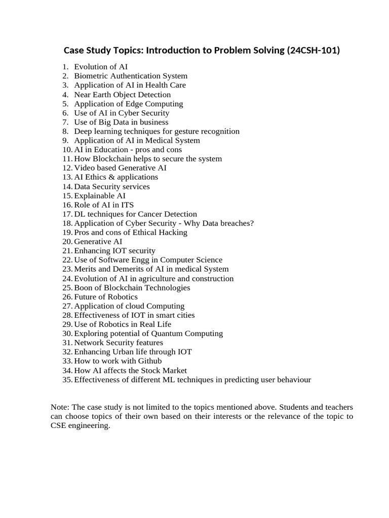 Sample Case Study Topics | PDF