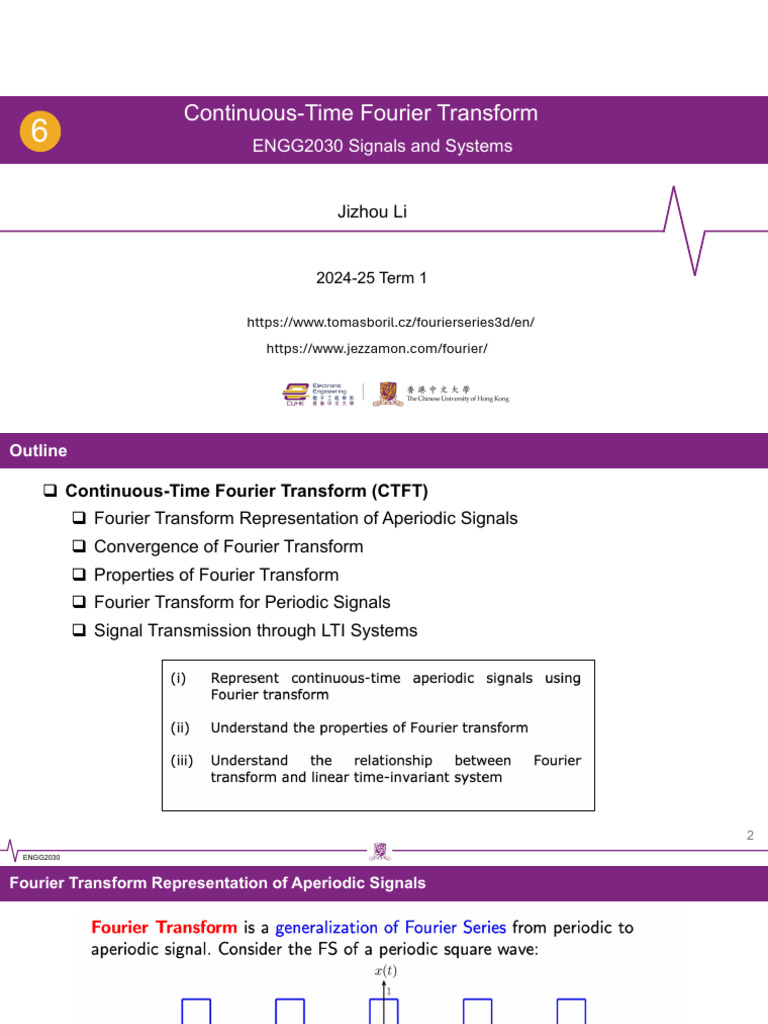 06 Continuous-Time Fourier Transform | PDF | Fourier Transform ...