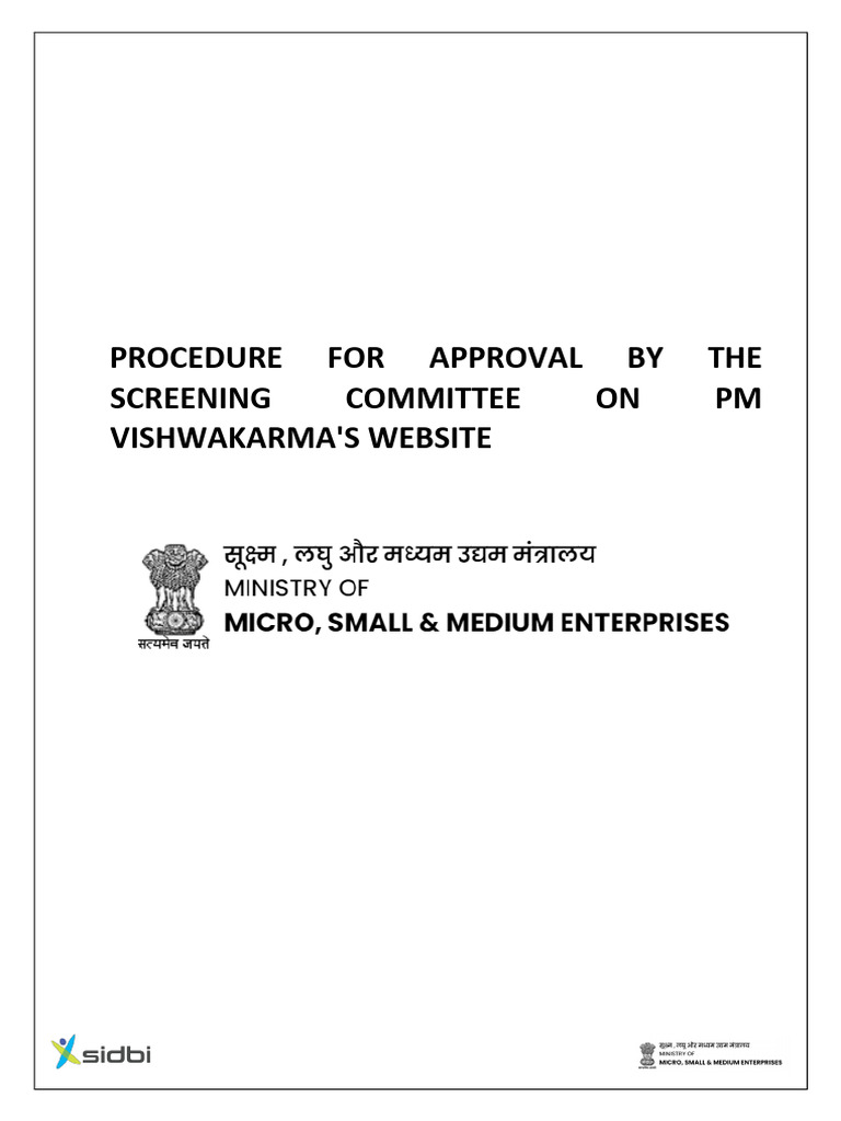 Procedure For Approval by The Screening Committee On PM Vishwakarma's ...
