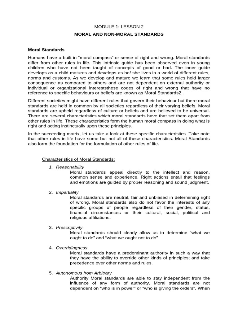 Module 1 - Lesson 2 - Additional Handouts | PDF | Morality | Policy