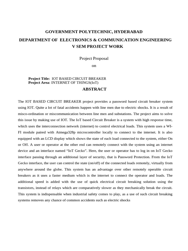 IoT BASED CIRCUIT BREAKER ABSTRACT-2 | PDF | Internet Of Things ...