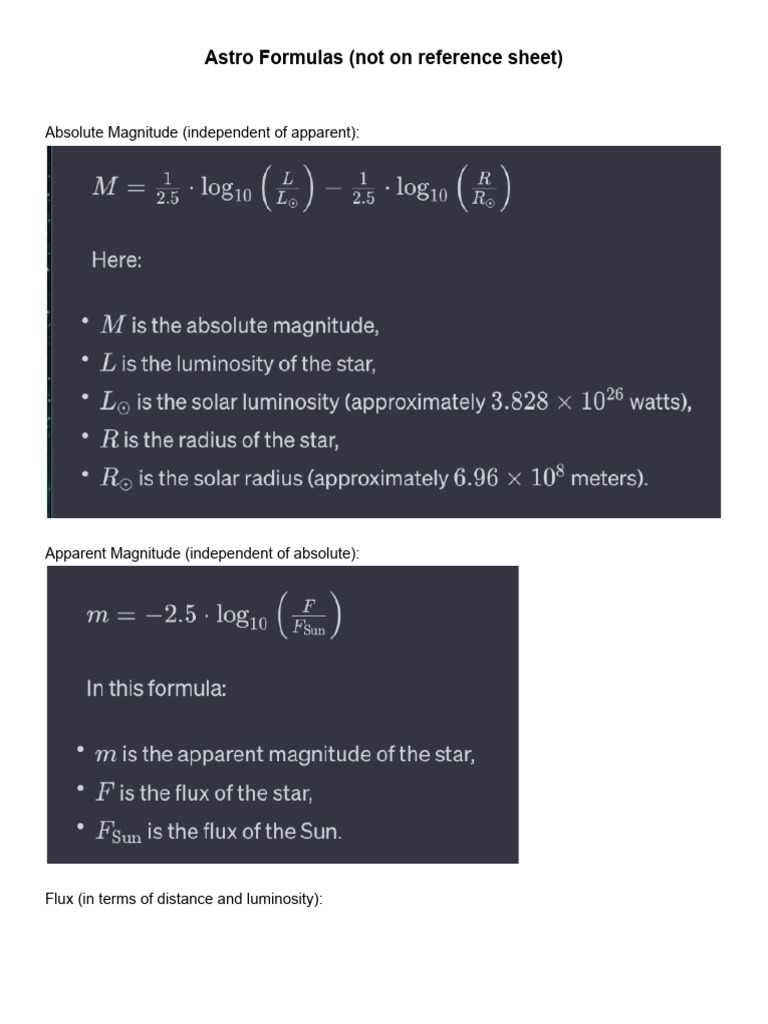 Astro Formulas (Not On Reference Sheet) | PDF