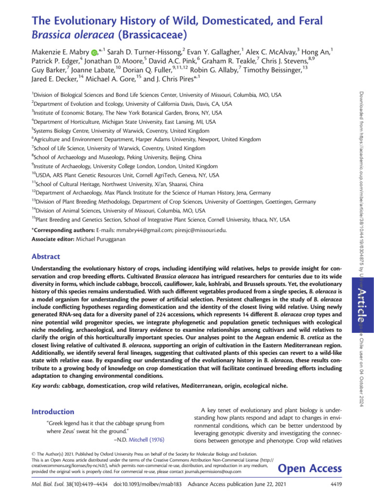 The Evolutionary History of Wild, Domesticated, and Feral Brassica ...
