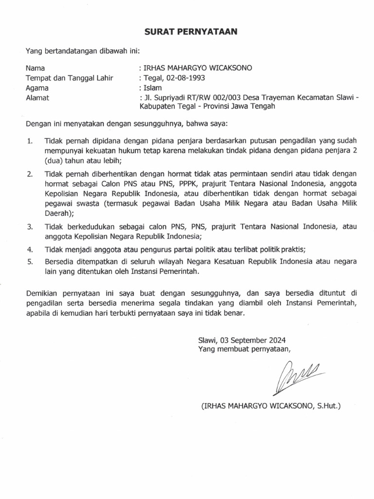 Surat Pernyataan 5 Point | PDF