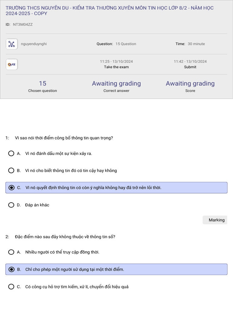 Tin Học 8 Ktra 15p Kỳ 1 | PDF