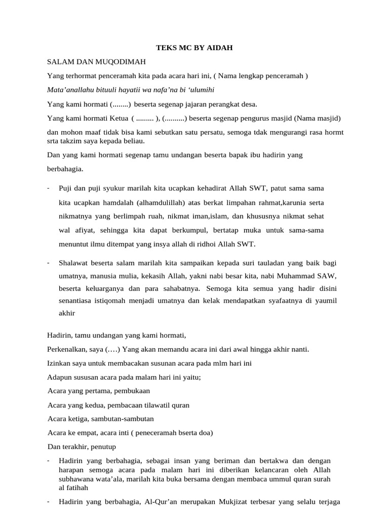 Contoh Teks MC Adh | PDF