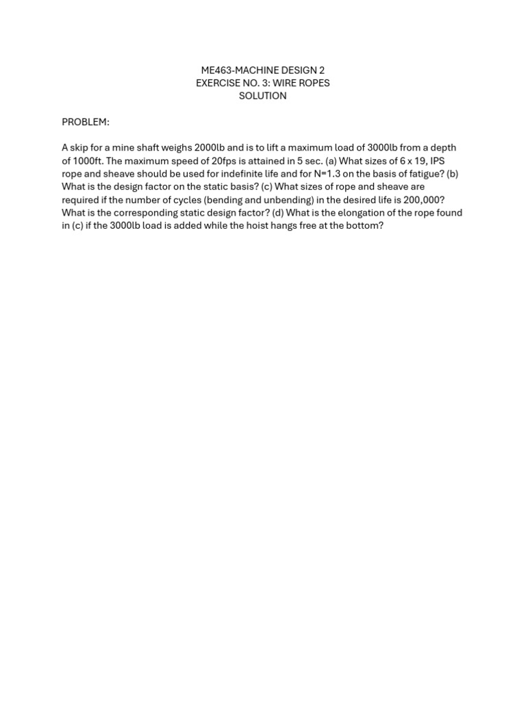 Exercise No. 3 Wire Ropes Solution 1 | PDF