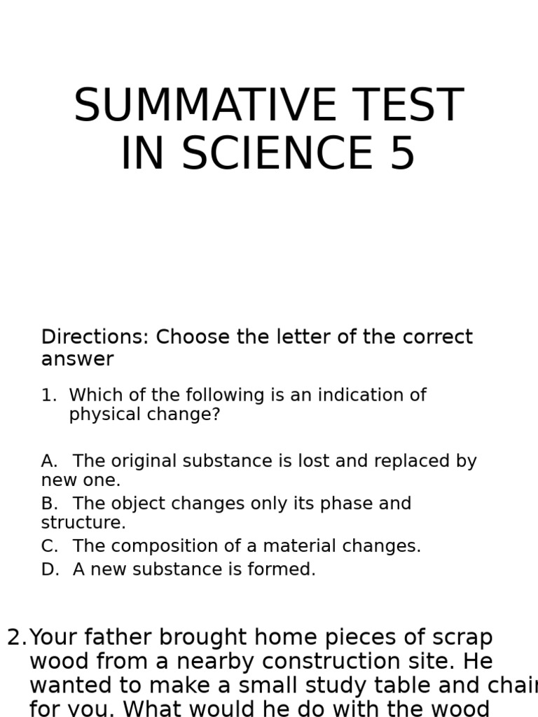 Summative Test in Science 5 | PDF | Chemical Substances | Water