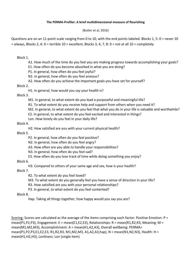 PERMA-Profiler: Measure of Flourishing | PDF | Psychology | Social ...