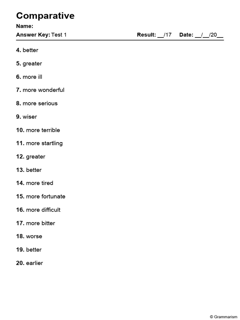 Grammarism Comparative Test 1 Answers 2228626 | PDF