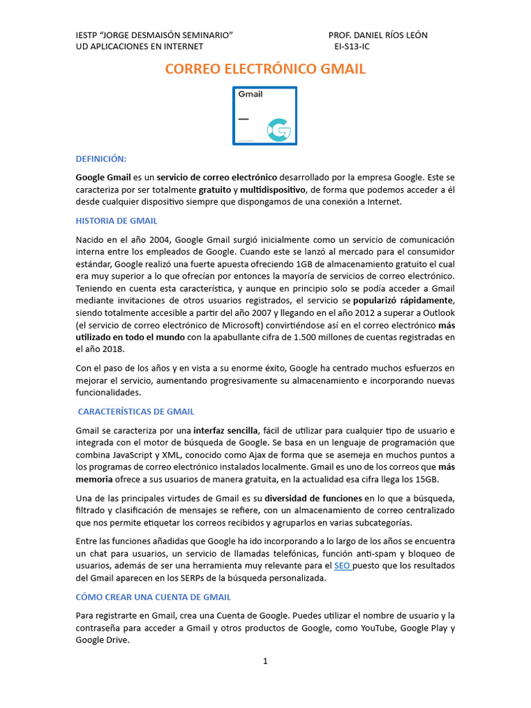 Semana 13 Sesión 13 Correo Electrónico Gmail Aei Ei-I 2024-I | PDF ...