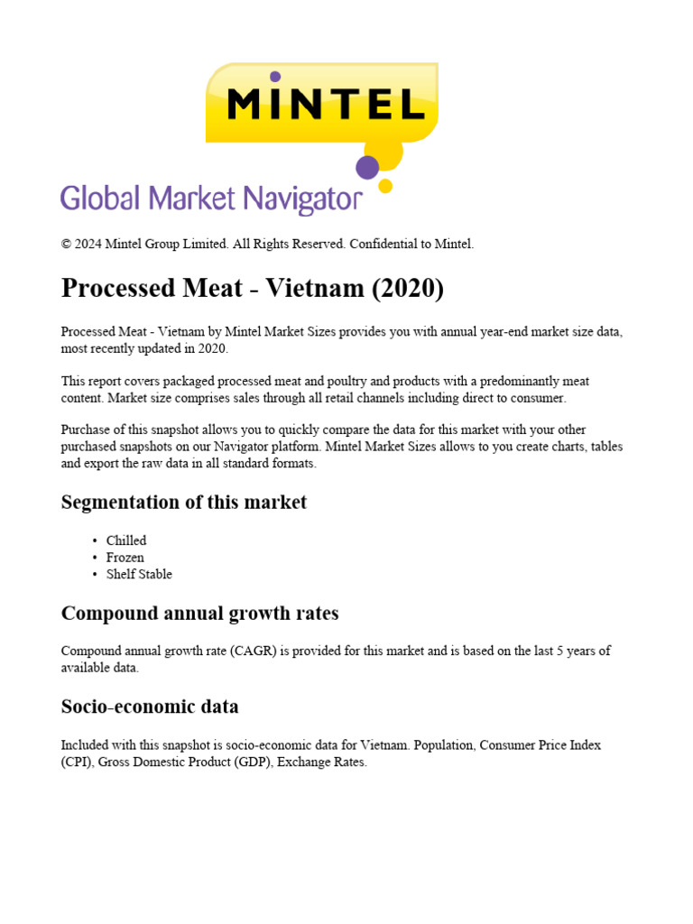 Mintel Market Sizes Processed Meat - Vietnam (2020) | PDF | Business ...