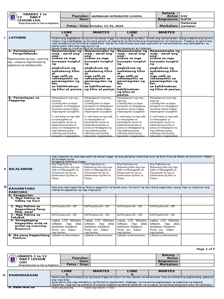 DLL Esp 10 2nd Quarter | PDF