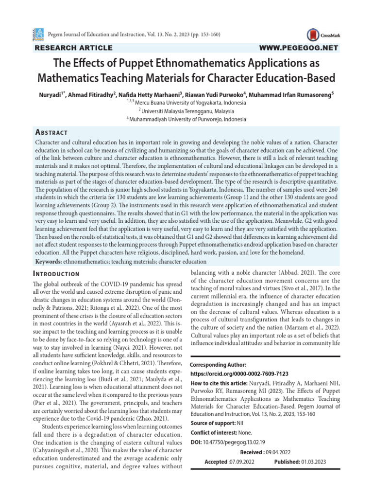 Puppet Ethnomathematics for Character Education | PDF | Student's T ...