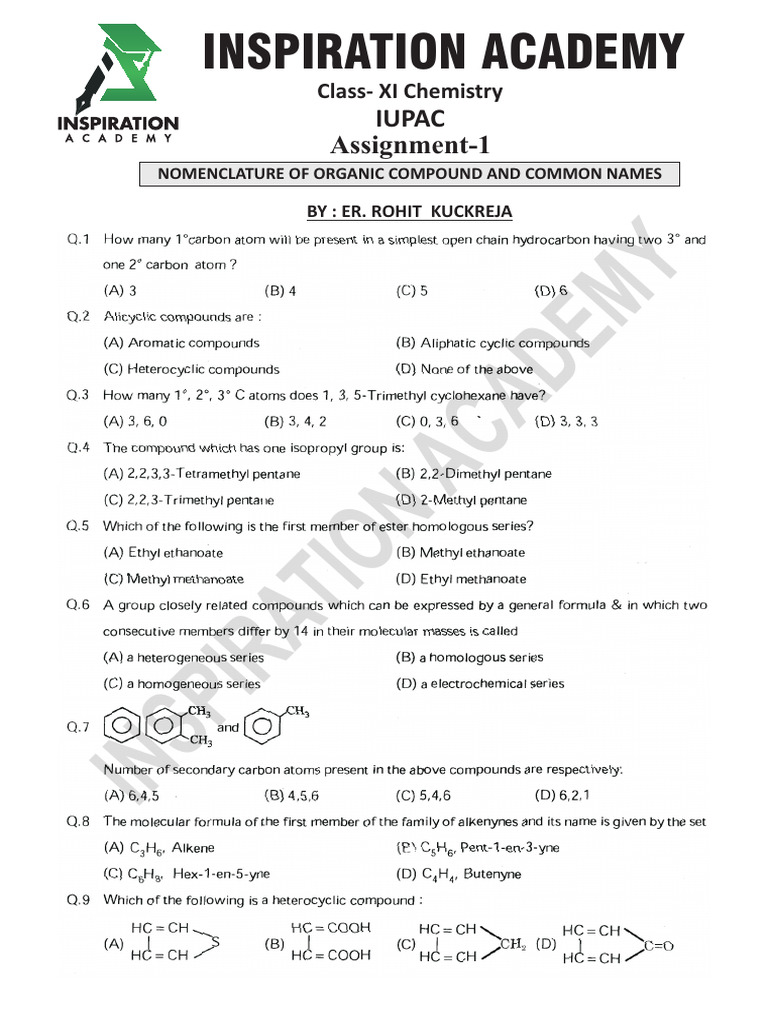 Objective Sheet 1 to 4 Assignment IUPAC 2023 | PDF | International Union Of Pure And Applied ...