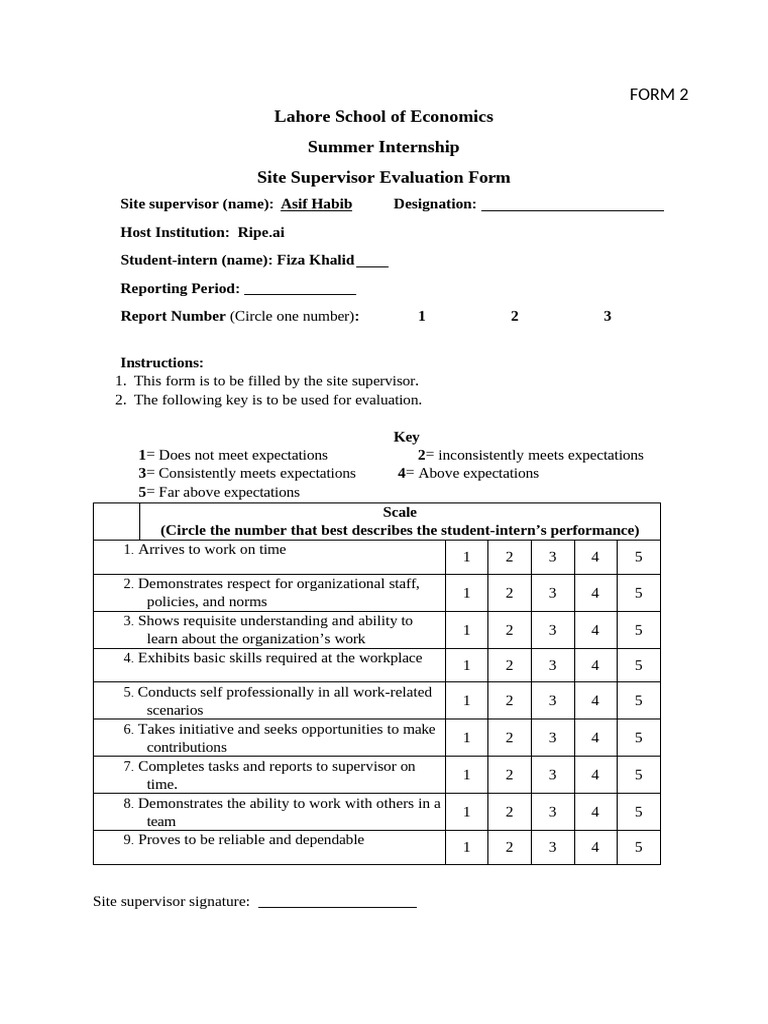 Form 2 - Site Supervisor Evaluation Form | PDF | Career & Growth