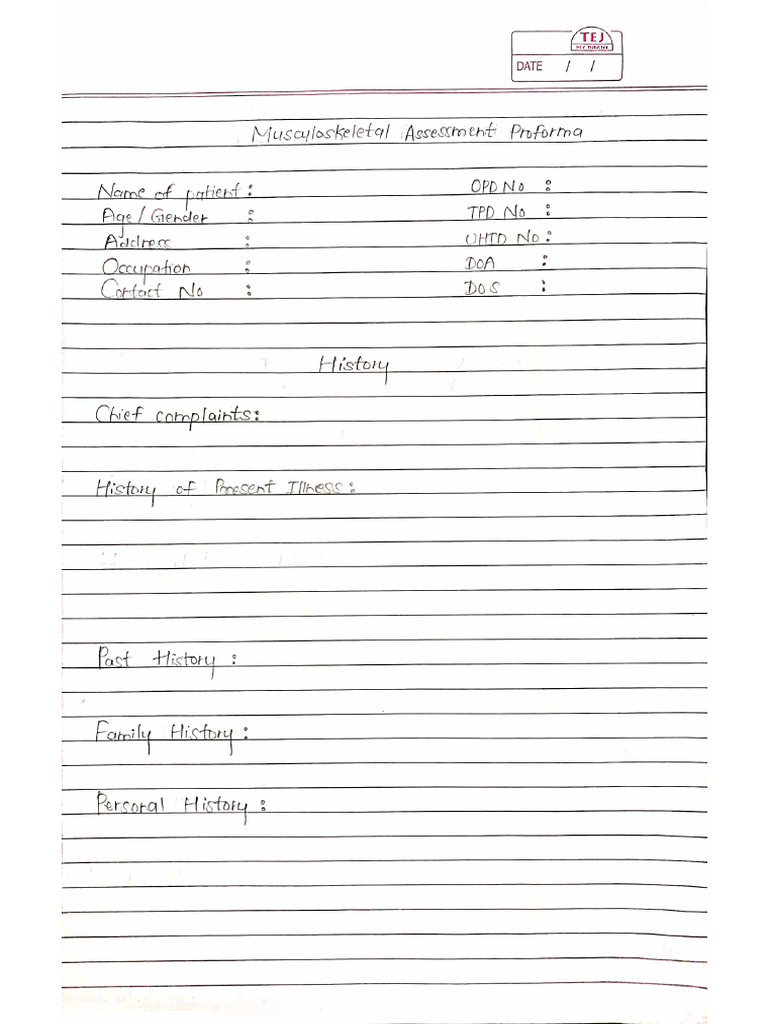Musculoskeletal Assessment Proforma | PDF