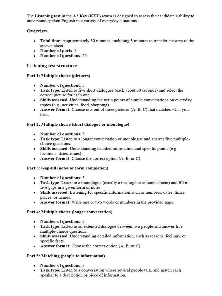 Listening Test in The A2 Key Specification | PDF | Multiple Choice ...