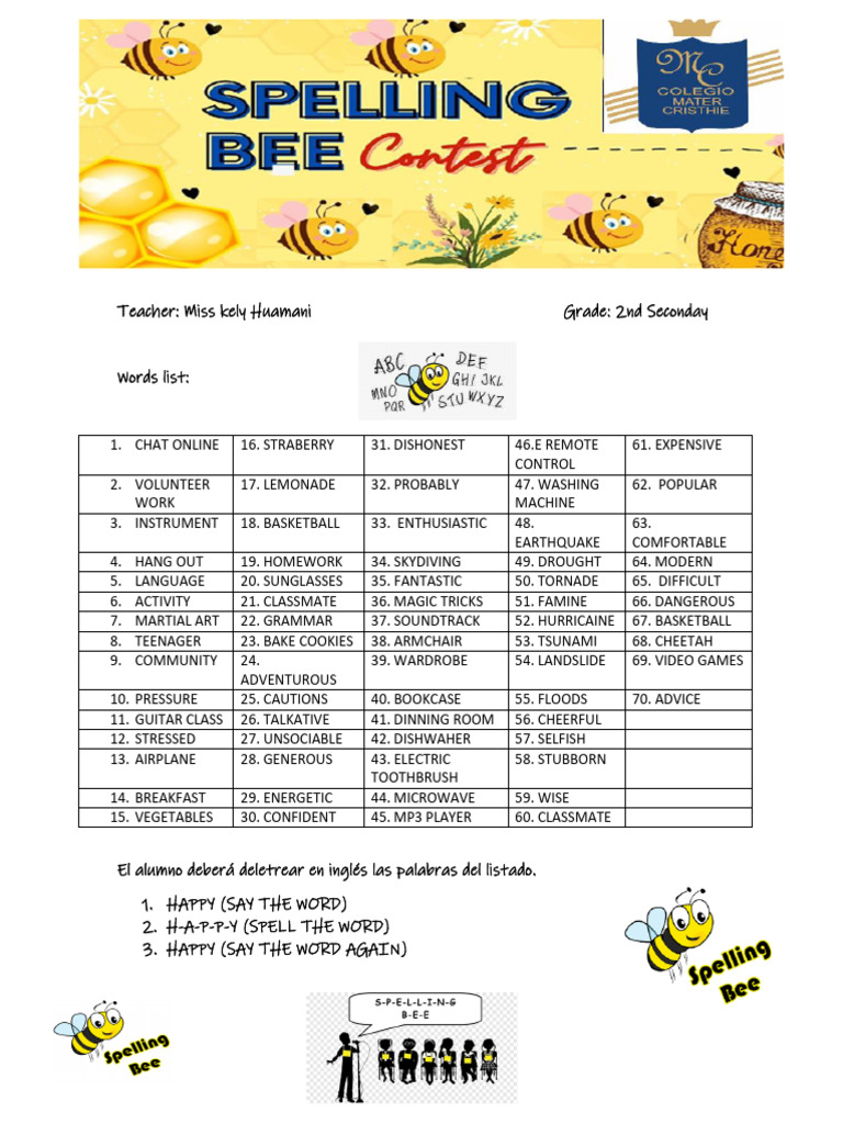 SPELLING BEE WORD LIST 2 SECUNDARIA | PDF