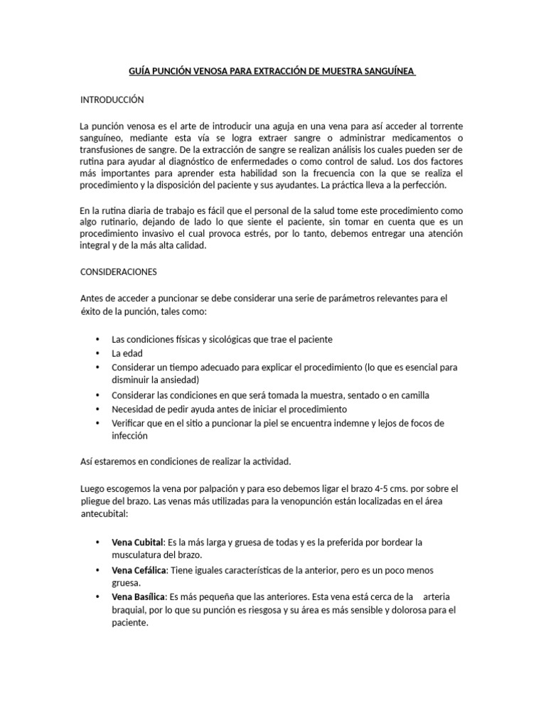 Guia de Puncion Venosa | PDF | Especialidades Medicas | Medicina CLINICA