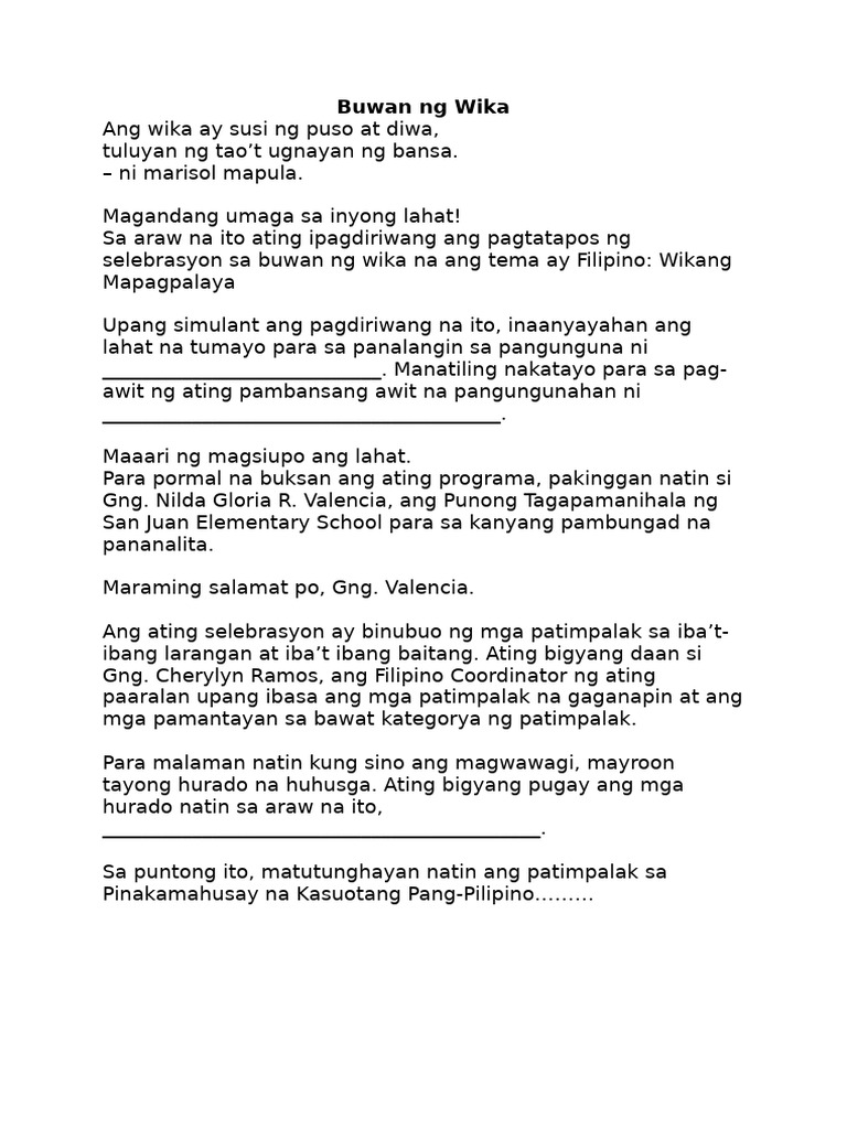 Buwan NG Wika Script | PDF
