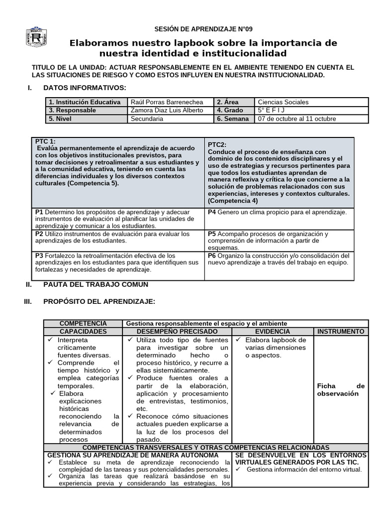 Sesion de Aprendizaje N°09 - CCSS - 5° Año - Elaboración Del Lapbook - Iii Bimestre | PDF ...