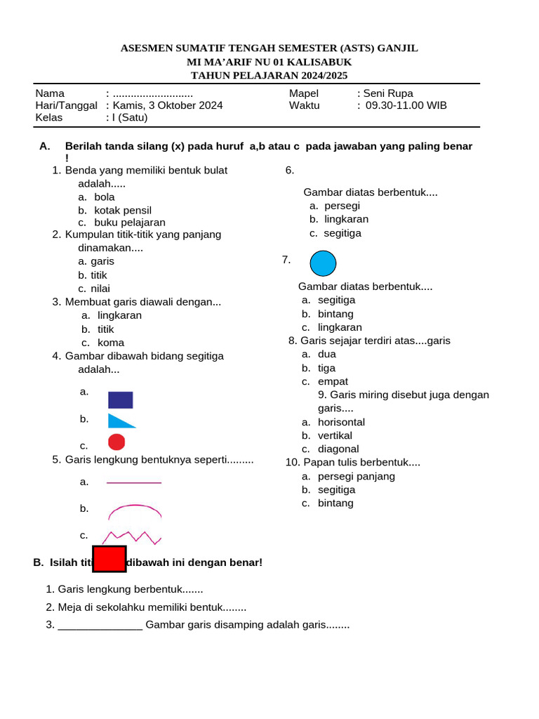 ASTS Seni Rupa Kls 1 SMT 1 | PDF