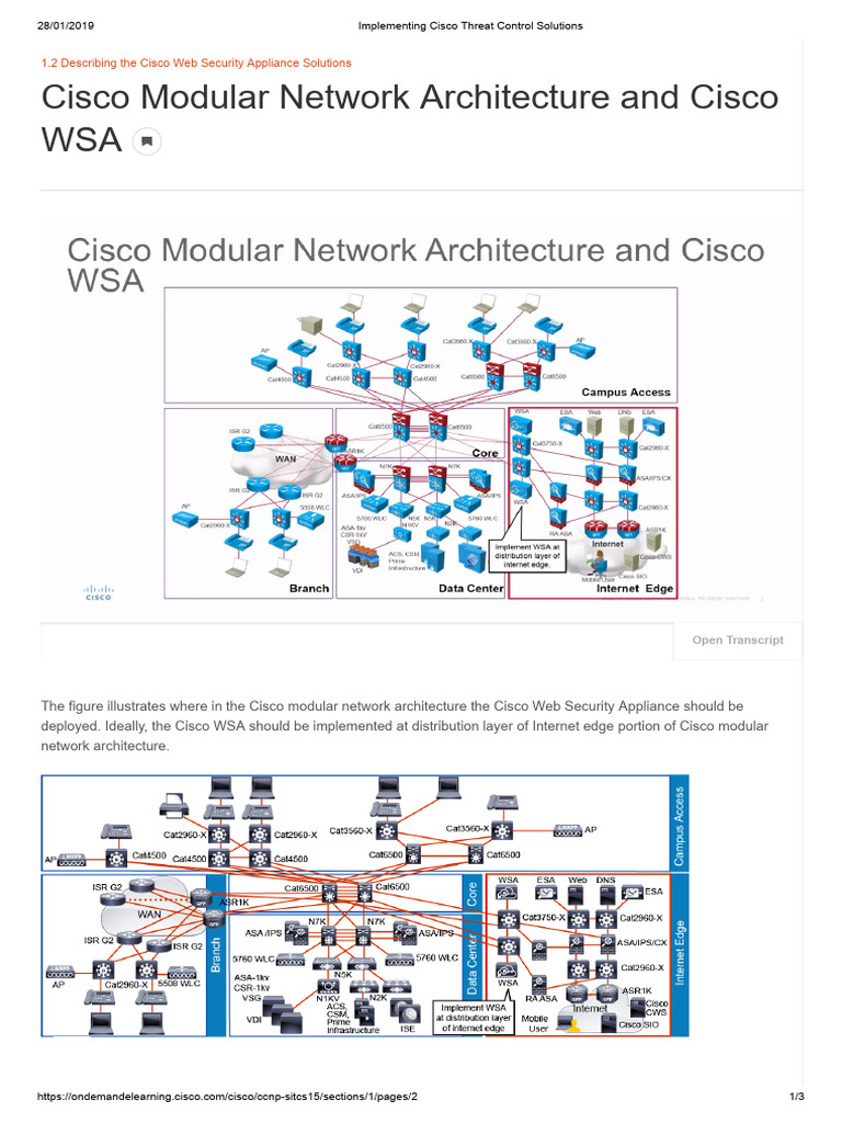 1.2 Cisco Modular Network Architecture and Cisco WSA | PDF | Malware | Proxy Server