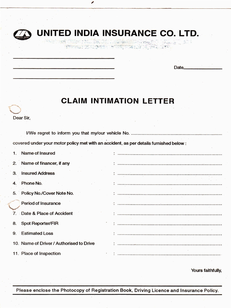 CLAIM INTIMATION LETTER | PDF