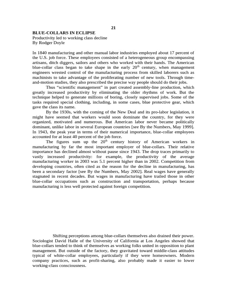 Blue Collars in Eclipse | PDF | Blue Collar Worker | Economies