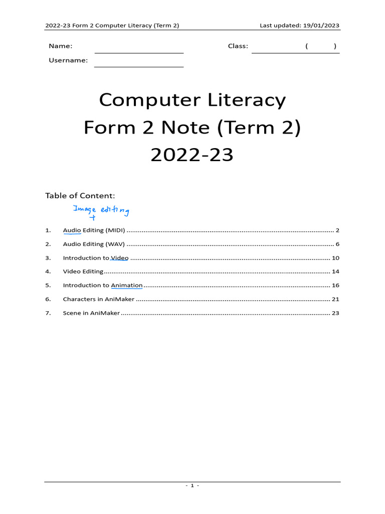 Form 2 Computer Literacy: Audio & Video Editing | PDF | Frame Rate | Video