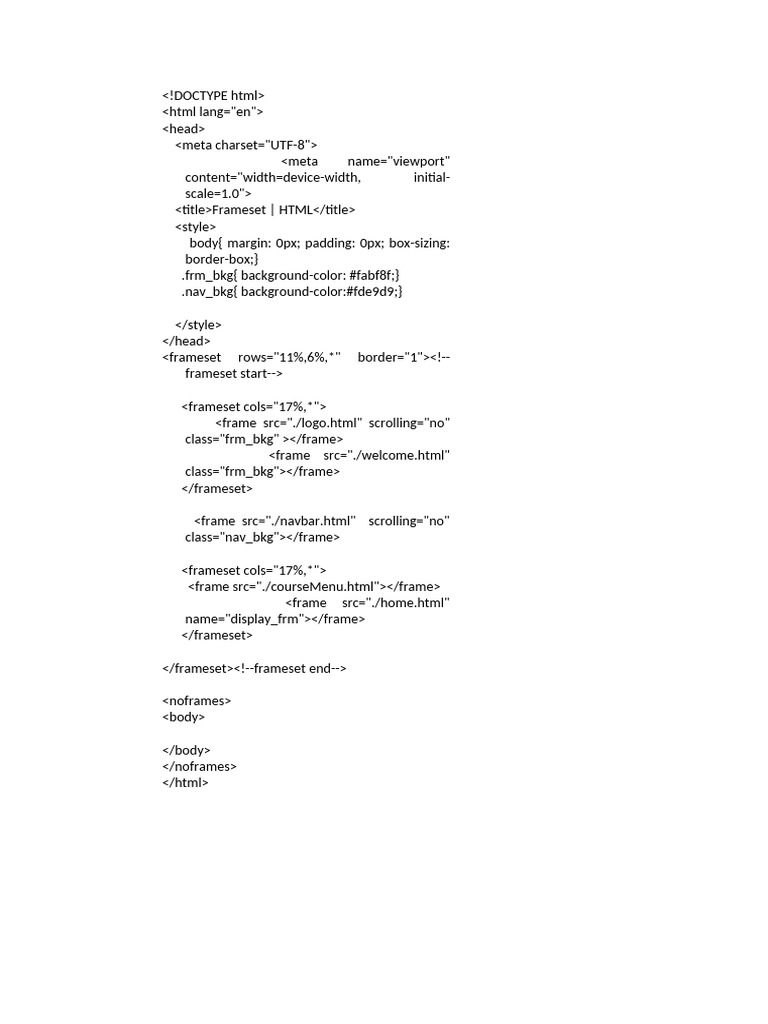 HTML Frameset Layout Guide | PDF