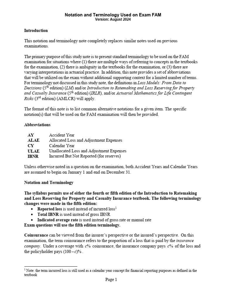 2024 10 Exam Fam Notation Note | PDF | Deductible | Insurance