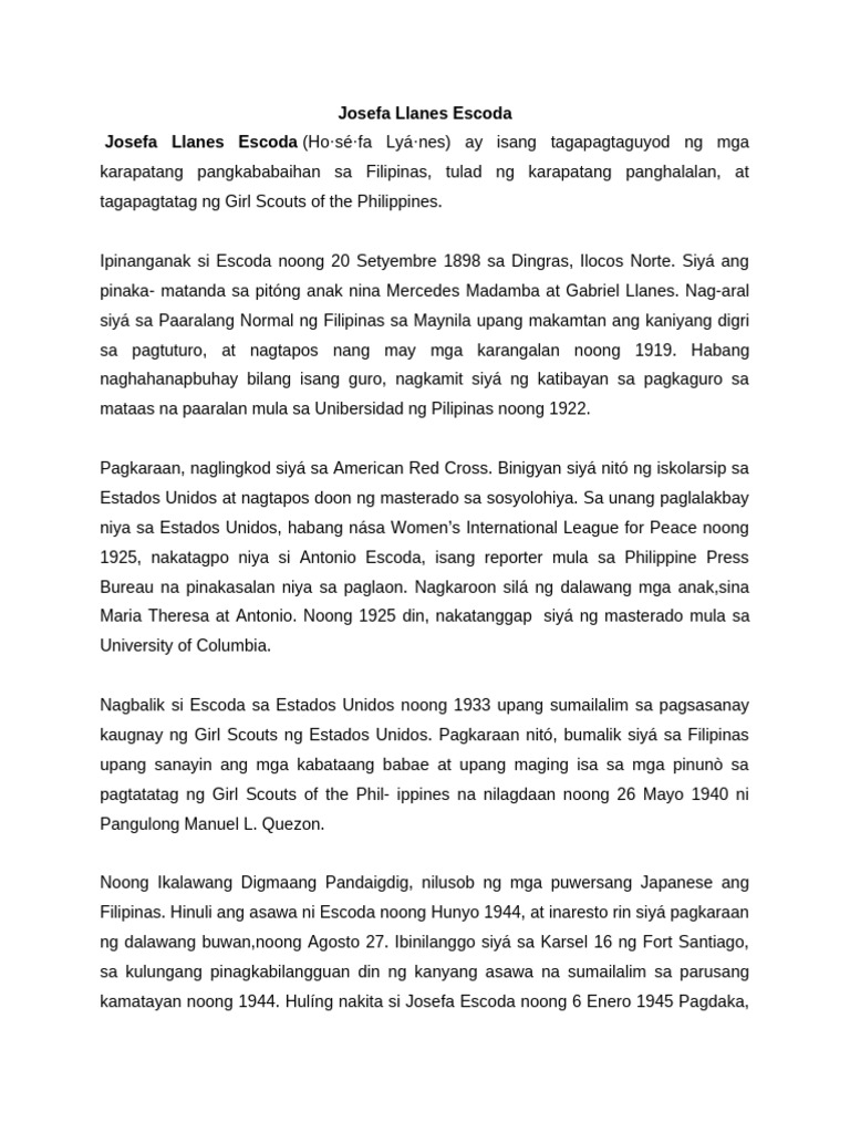 Talambuhay Ni Josefa Llanes Escoda | PDF