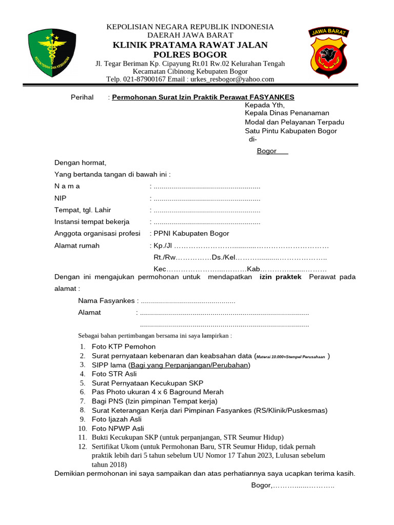 Permohonan Izin Praktik Perawat Bogor | PDF